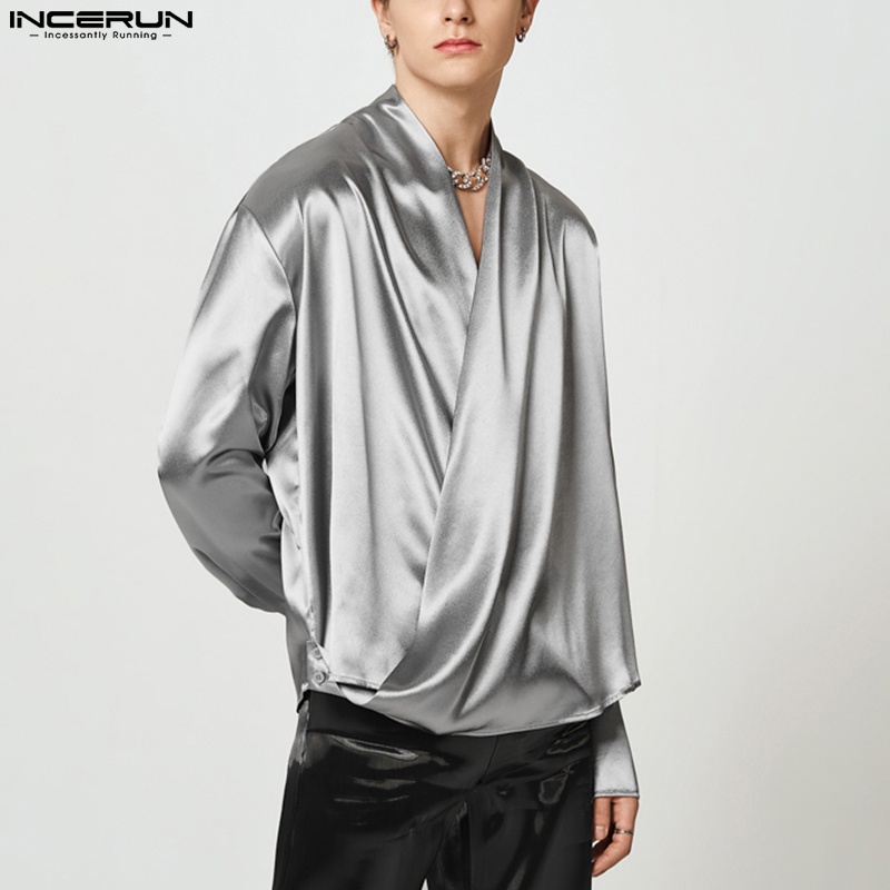 INCERUN Men's fashion pile neck long sleeve shirt | Shopee Philippines