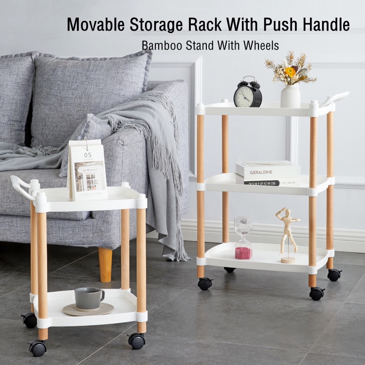 Movable Multifunction Multi-layers Storage Rack Bamboo Stand Push ...