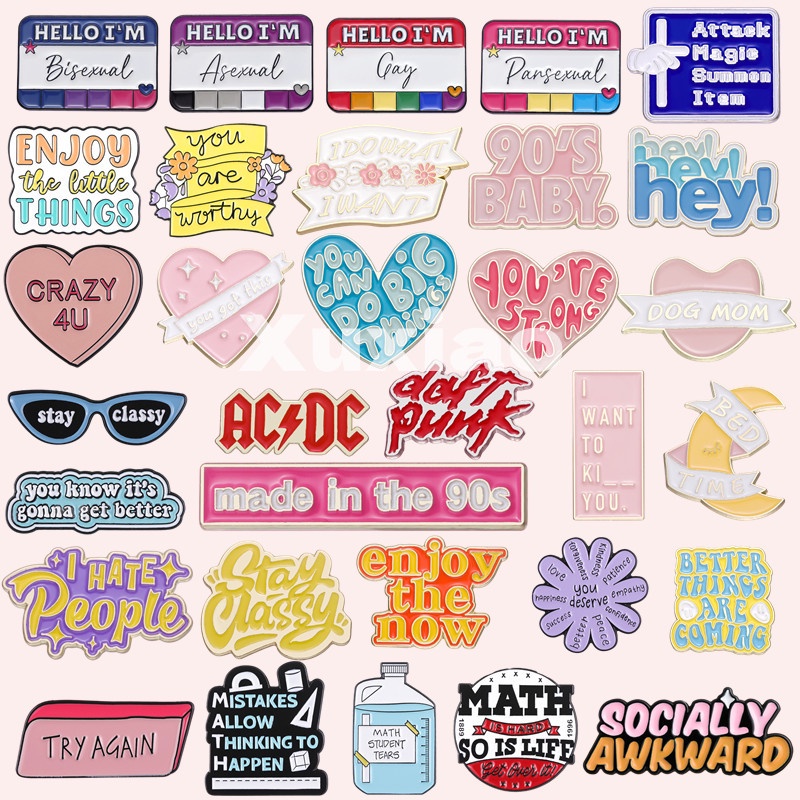 50 Styles English Text Enamel Pins Souvenirs Backpack Accessories for ...