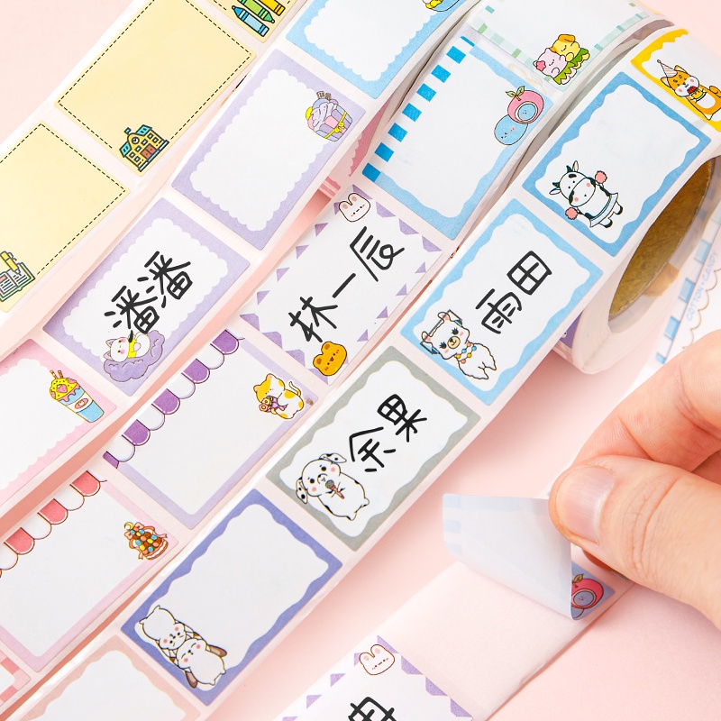 350 Pcs Rolled Simple Cartoon Name Tag Stickers School Office Tearable ...