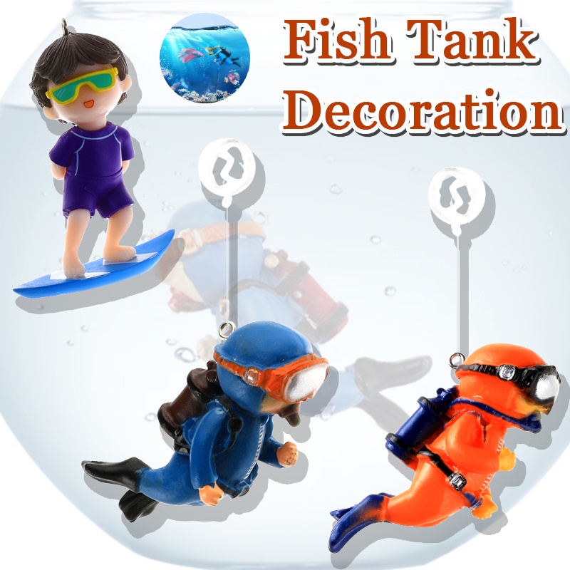 Fish Tank Floating Cute Decoration Aquarium Model Diver Cartoon Non ...