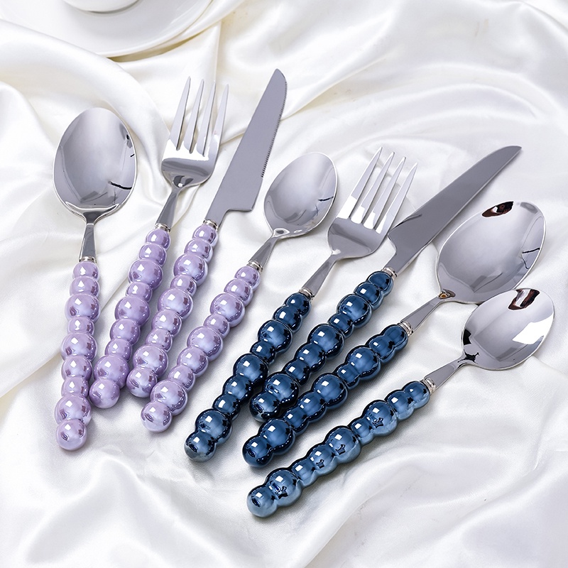KATELV 304 Stainless Steel + Ceramic Handle Cutlery Set Elegant Pearl ...