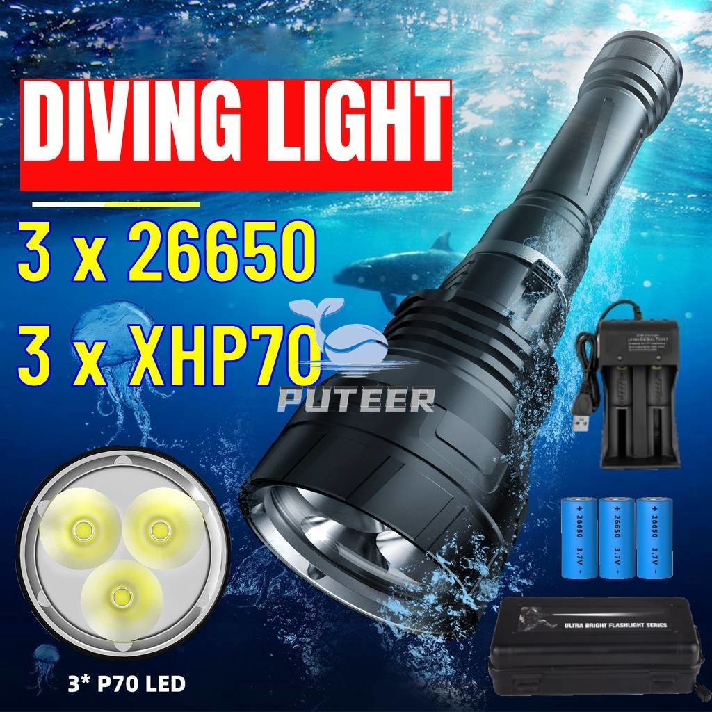 [NEW] Prefessional 70W Diving Flashlight Super Bright 3x P70 Led ...