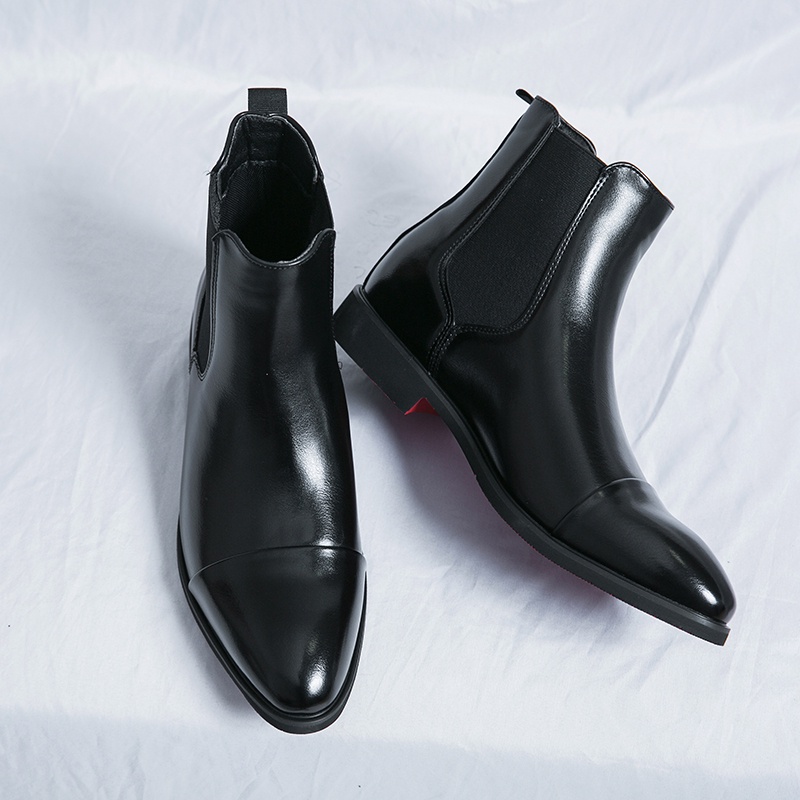Man Chelsea Boots Red Sole Business Short Leather Retro Style Classics ...