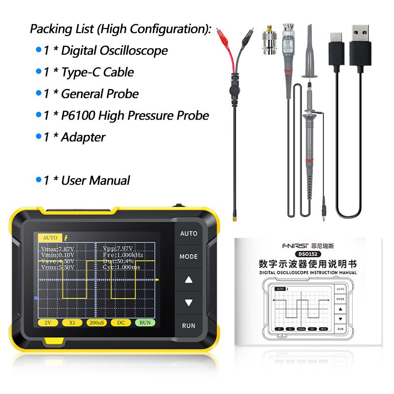 DSO152 Mini Handheld Digital Oscilloscope 200KHz Analog Bandwidth 2.5MSa/s Real-time Sampling ...