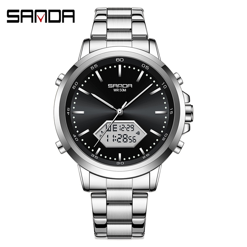 SANDA Waterproof Round Men's Fashion Quartz Watch Stainless Steel Strap ...