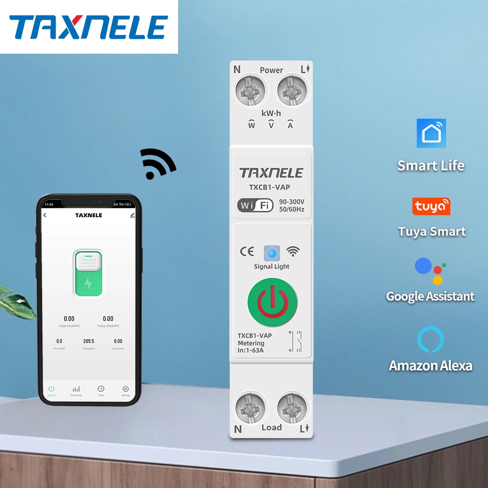 Smart Life TUYA WiFi MCB Circuit Breaker Power Metering Over Current Under Voltage Protect 1-63A ...