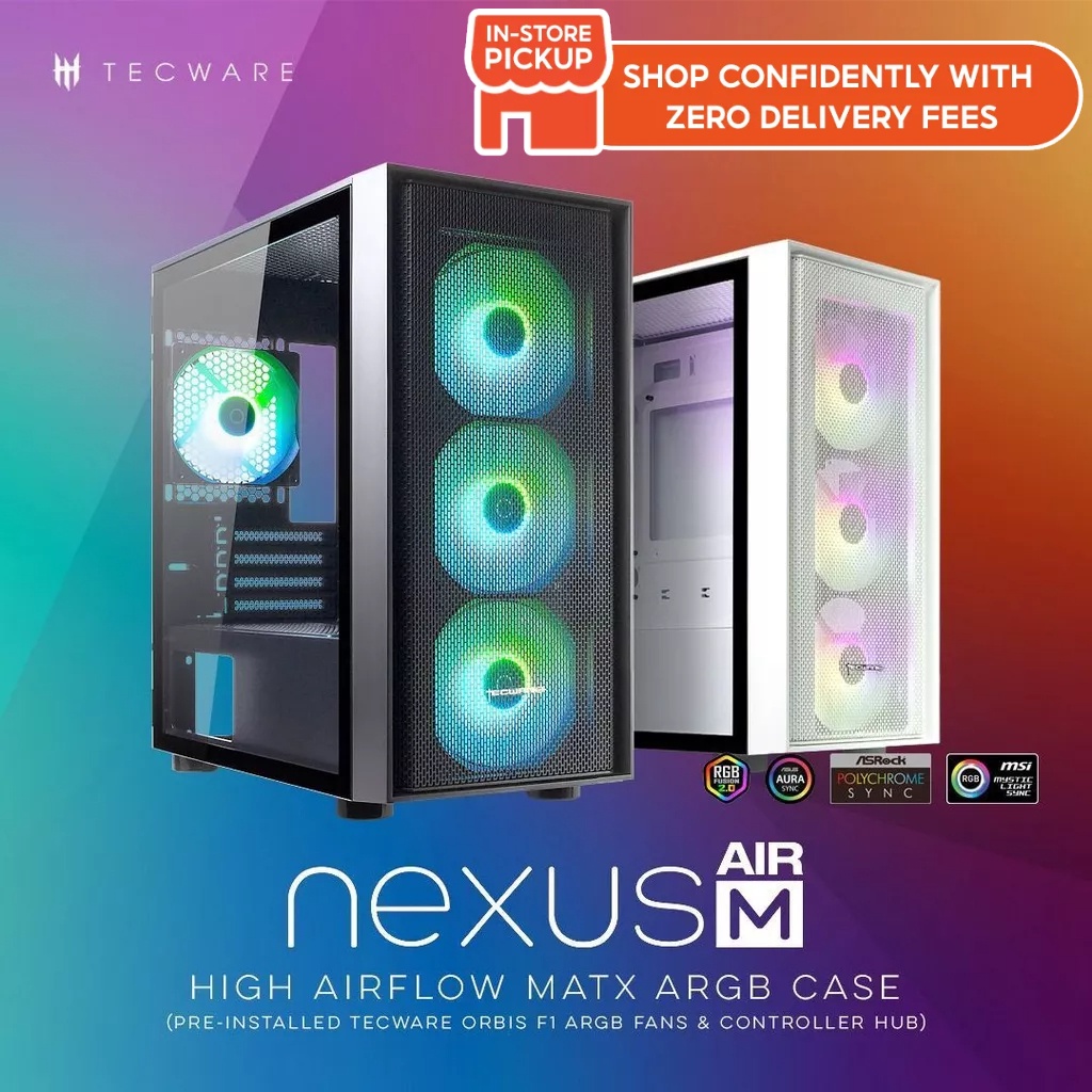 TECWARE Nexus Air M - ARGB mATX Tempered Glass Airflow PC Case [BLACK ...