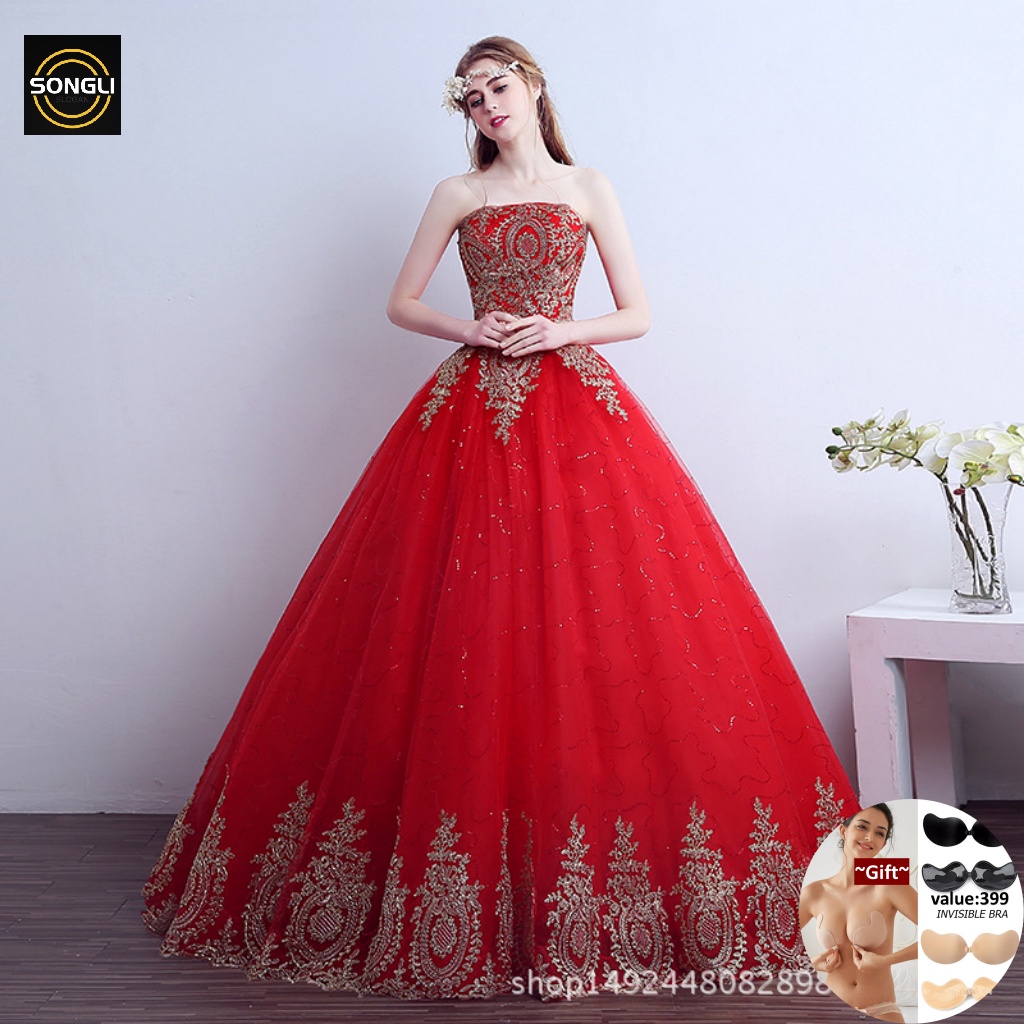 Red Floor length Bar Wedding Dress Ball Gown Prom Dress Long Elegant ...