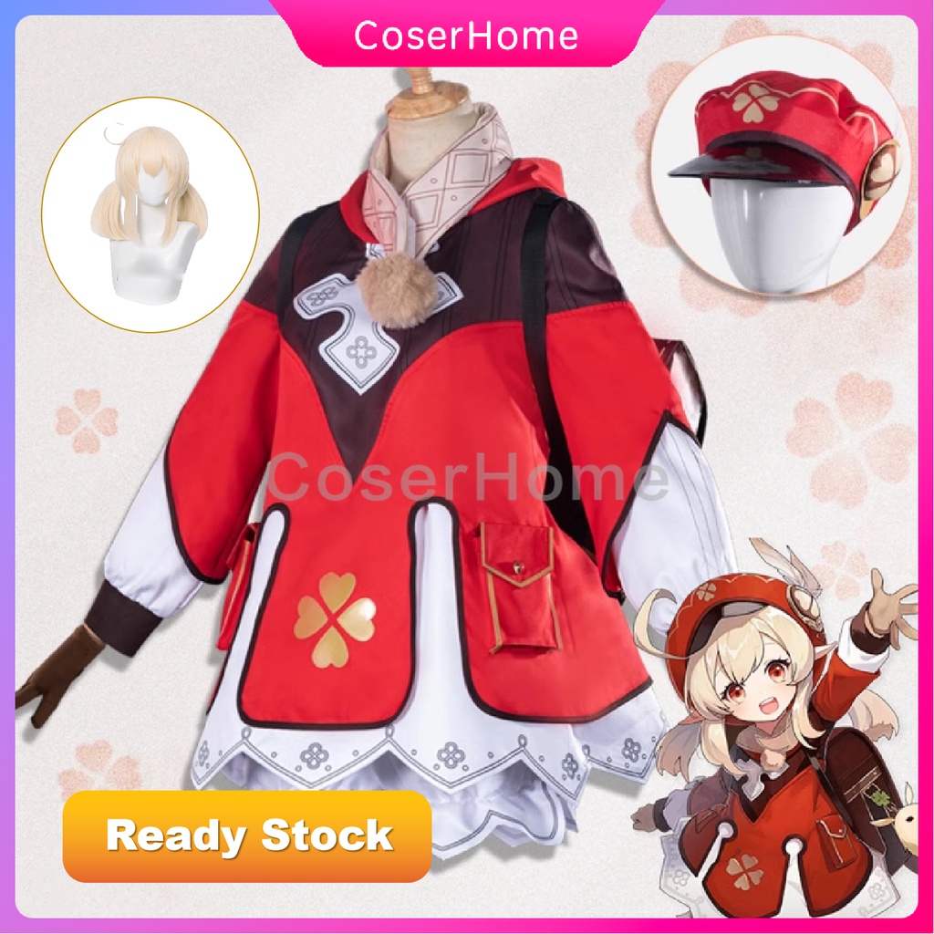 Genshin Impact Klee Cosplay Costume Wig Dress for Lolita Kids Girl Full ...