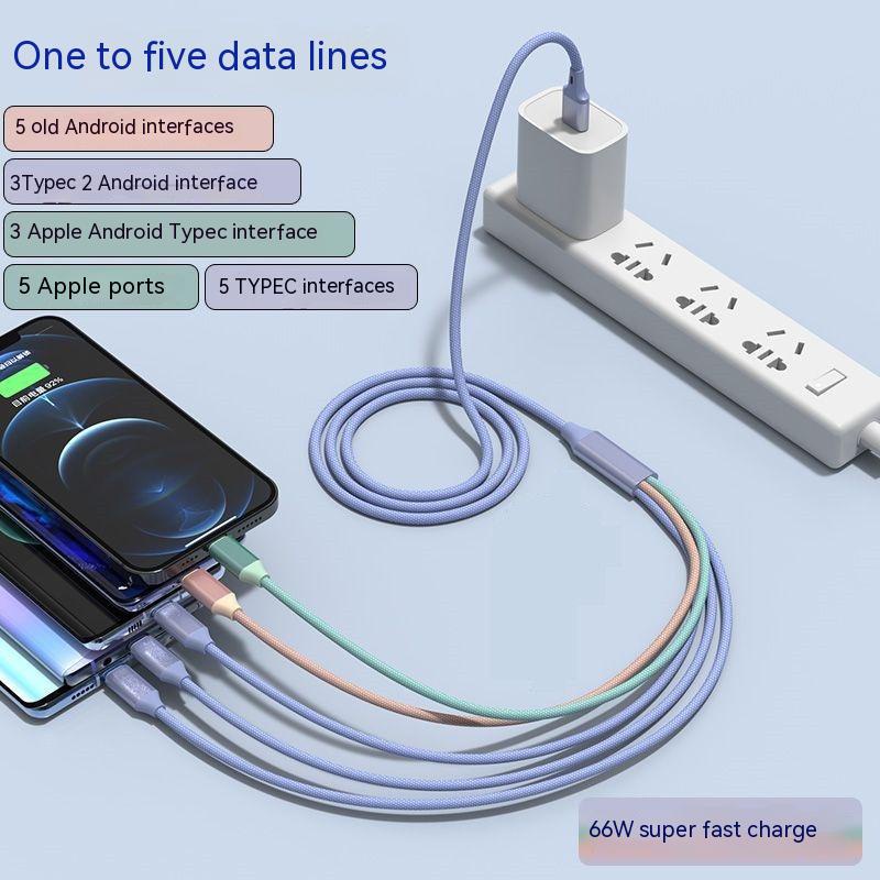 5-in-1 Type C Android Charging Cable USB Multi Head Data Cable Multi ...