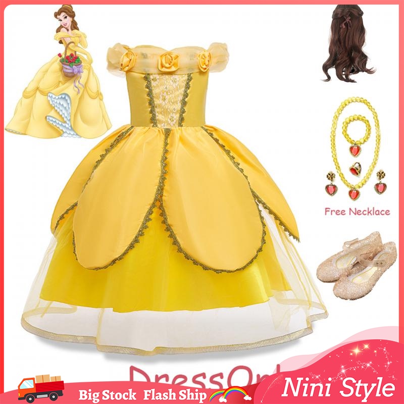 Princess Belle Dress For Girl Kids Ball Gown Child Cosplay Bella Beauty ...
