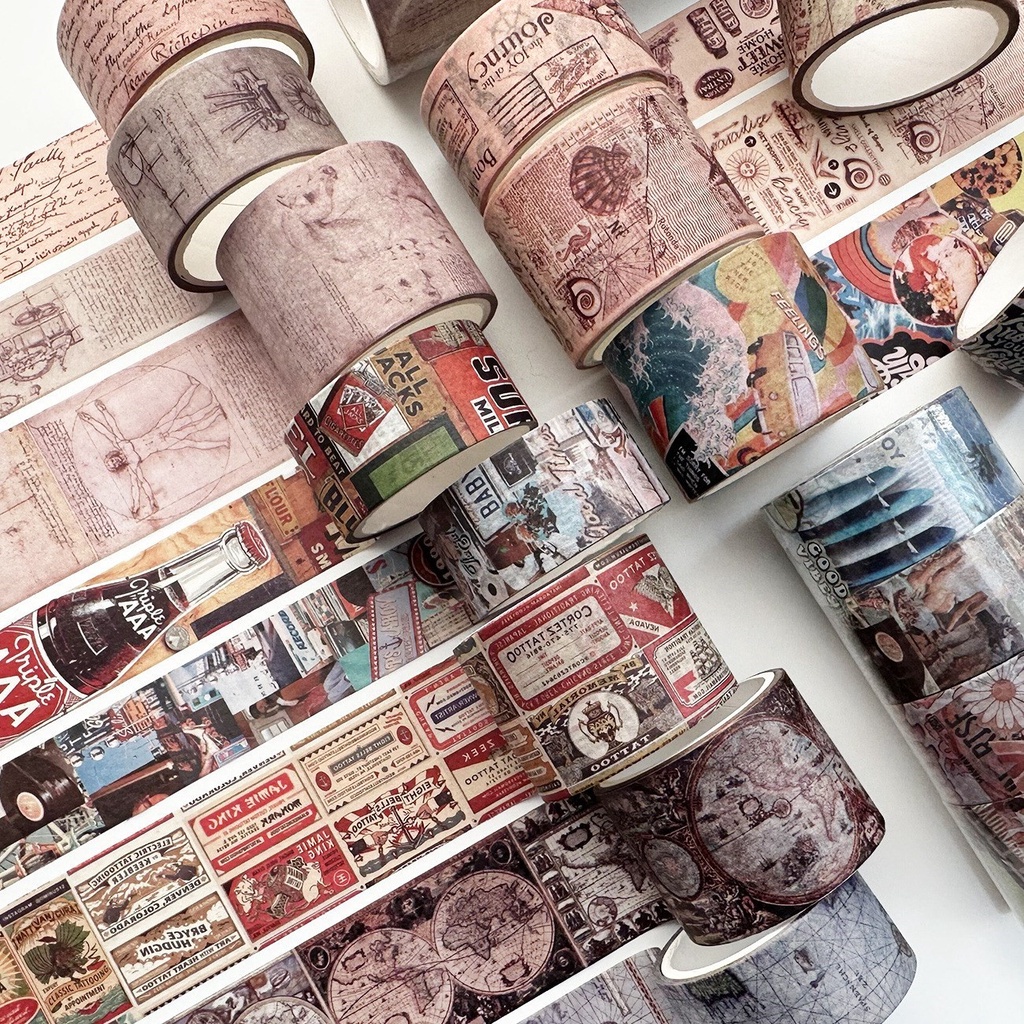 4 Rolls Vintage Washi Tape Set Map Letter Da Vinci Manuscript Antique ...
