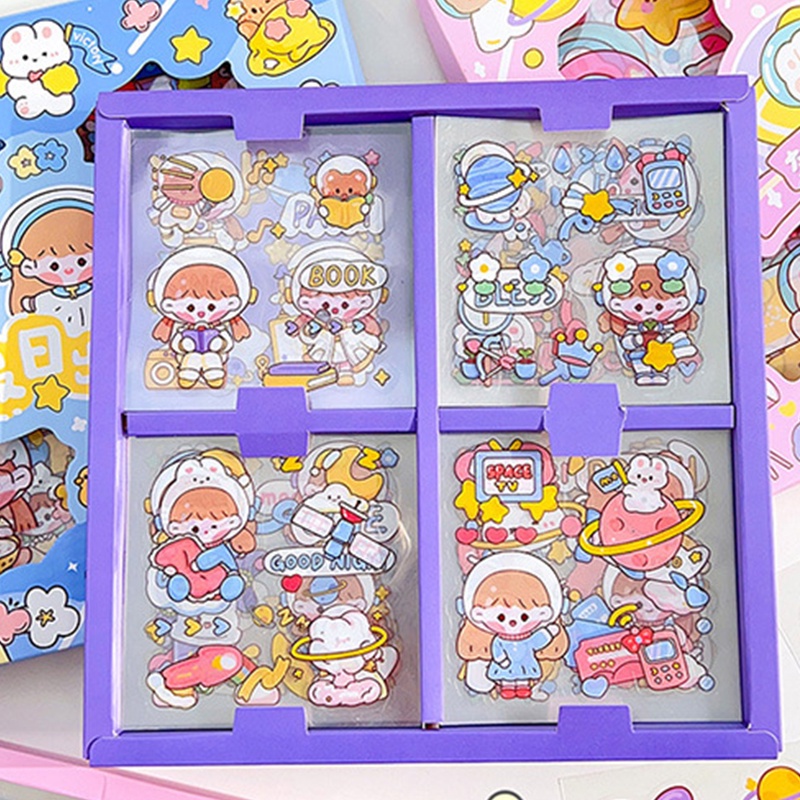 100 Sheets Boxed Lovely Cartoon Space Series Stickers Decorative DIY ...