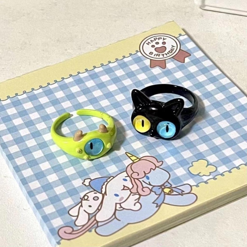 Funny Black Cat Little Monster Ring Big Eyed Boy Sweet Cool Cartoon ...