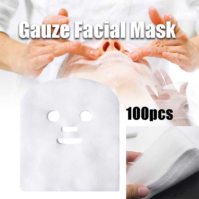 100pcs/set Disposable Gauze Facial Mask For SPA Salon (25x30cm ...