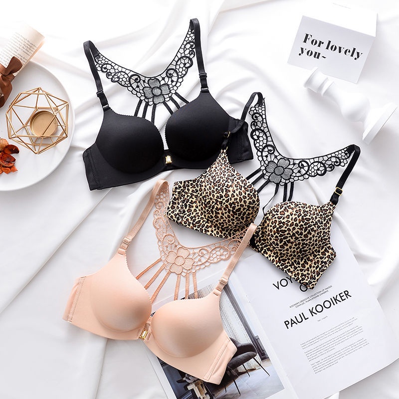 Small Chest Push-Up Women's Front Closure Wireless Thick Bra Sexy ...