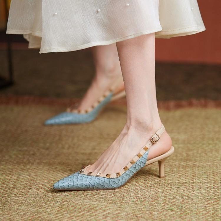 Pointed Toe Stiletto High Heels Blue Fashion Cutout Women's Shoes Low ...