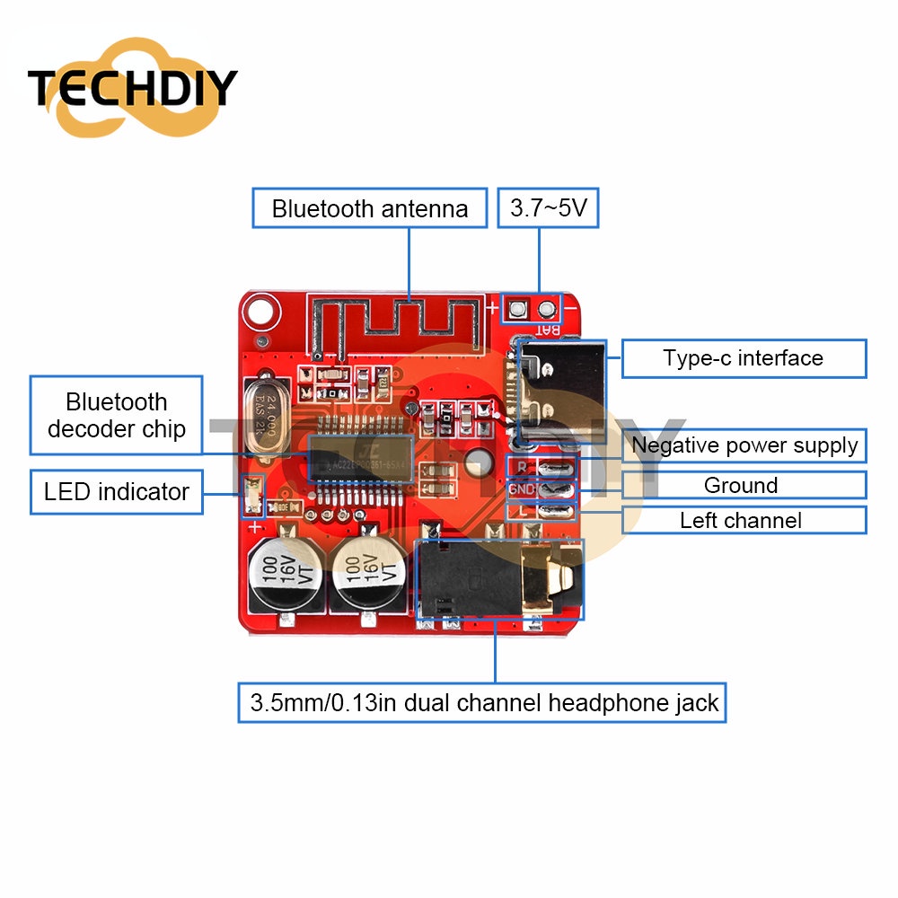 Type-c Mini Bluetooth 5.1 MP3 Audio Receiver Board Bluetooth MP3 ...
