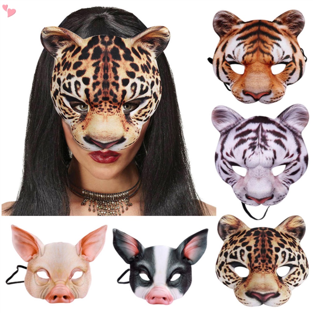 Halloween Tiger Half Face Mask,Cosplay Masquerade Party Realistic Look ...