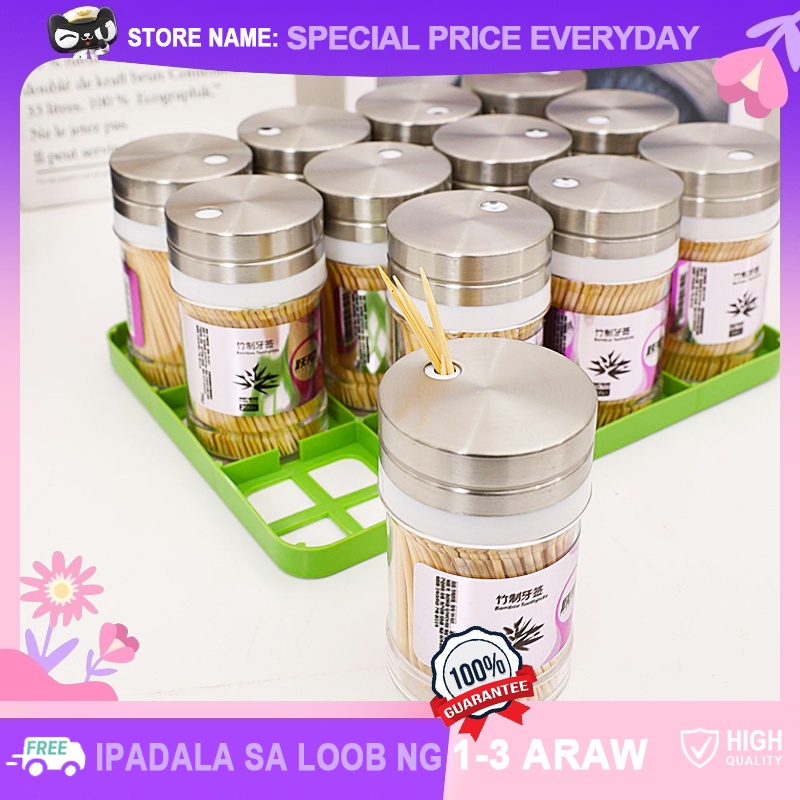 Natural Bamboo Toothpicks with Stainless Steel Dispenser Refilling ...