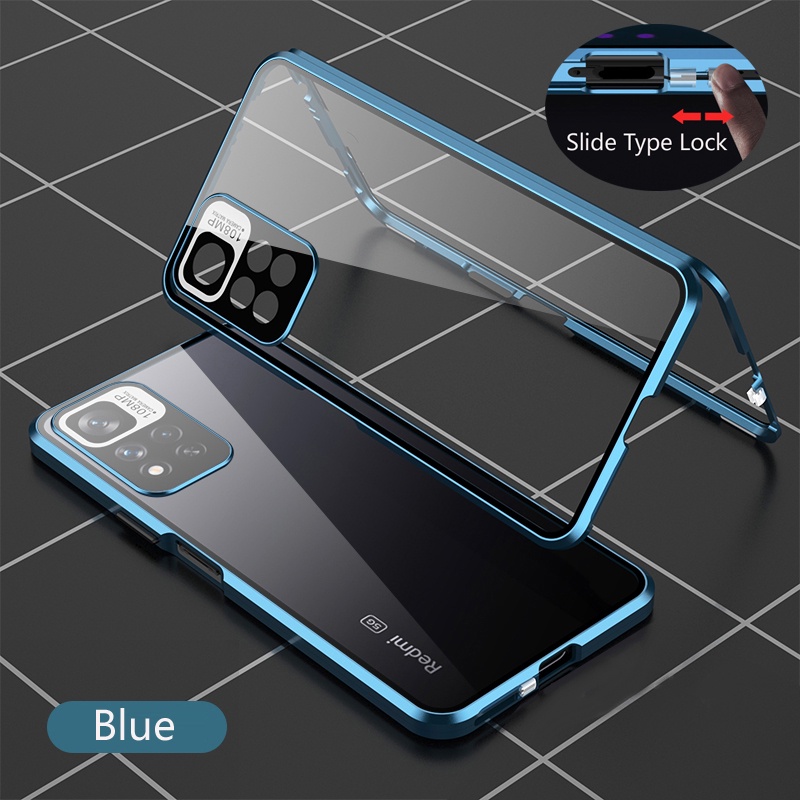 360 Double Sided Glass Magnetic Adsorption Metal Snap Lock Case For