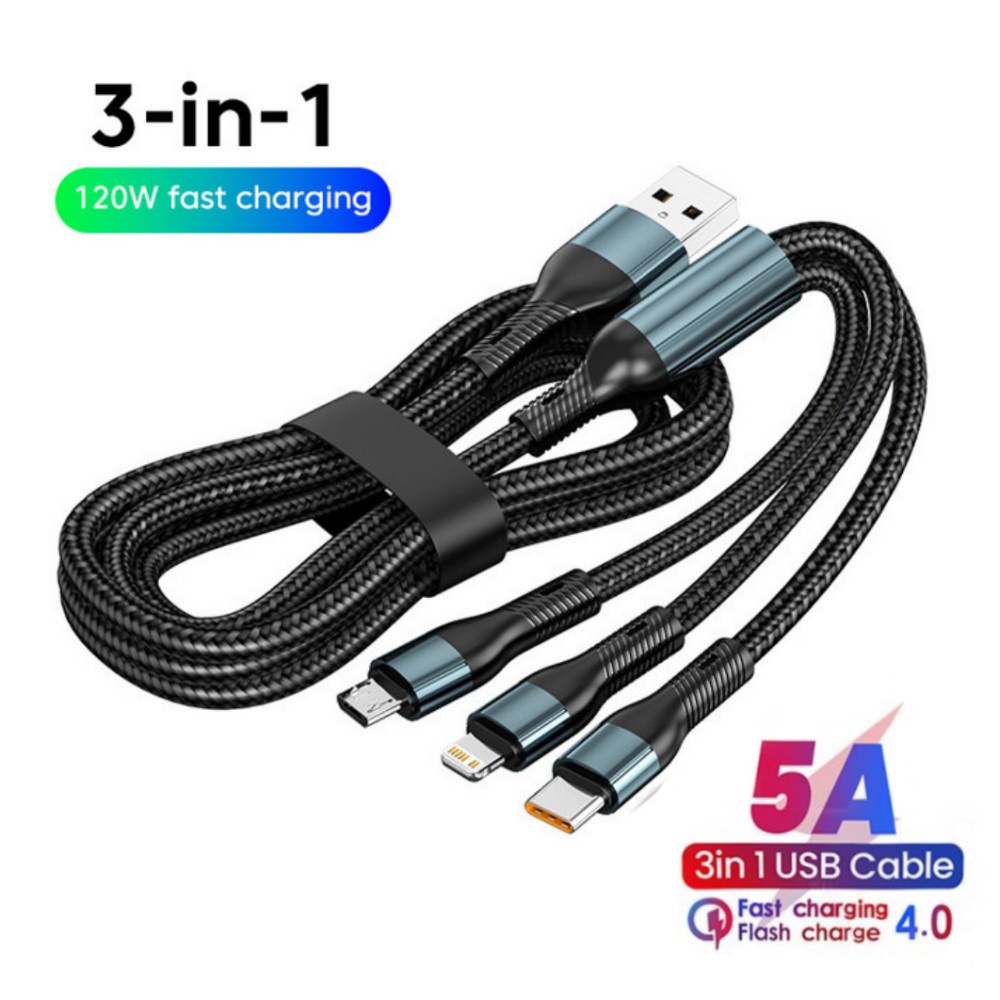 120W 3 in 1 Fast Charging Cable Type C Micro USB Cable For Xiaomi ...