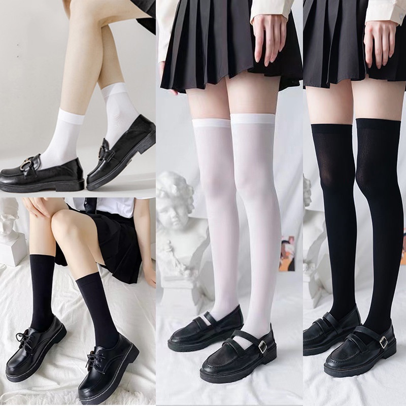 YOUJ 1 Pair JK Over Knee Socks Long Tube School Socks Black White Calf ...