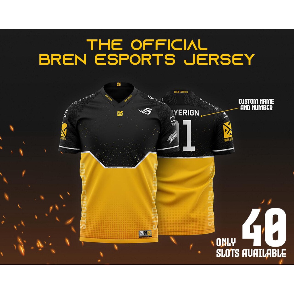 2022 Bren Esports New Black and Yellow Gold Jersey Full Sublimation 3D ...