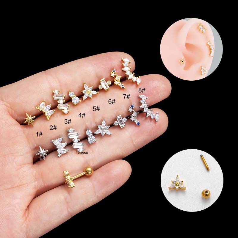 1 Piece Double Head Screw Cartilage Tragus Helix Lobe Pinna 16Gauge ...