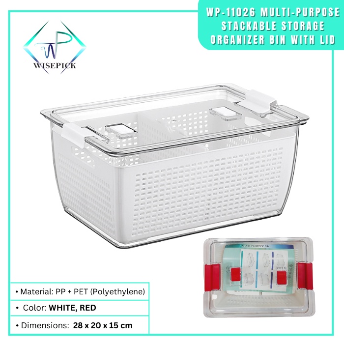 WP-MULTI-PURPOSE STACKABLE STORAGE ORGANIZER BIN WITH LID (RED & WHITE ...