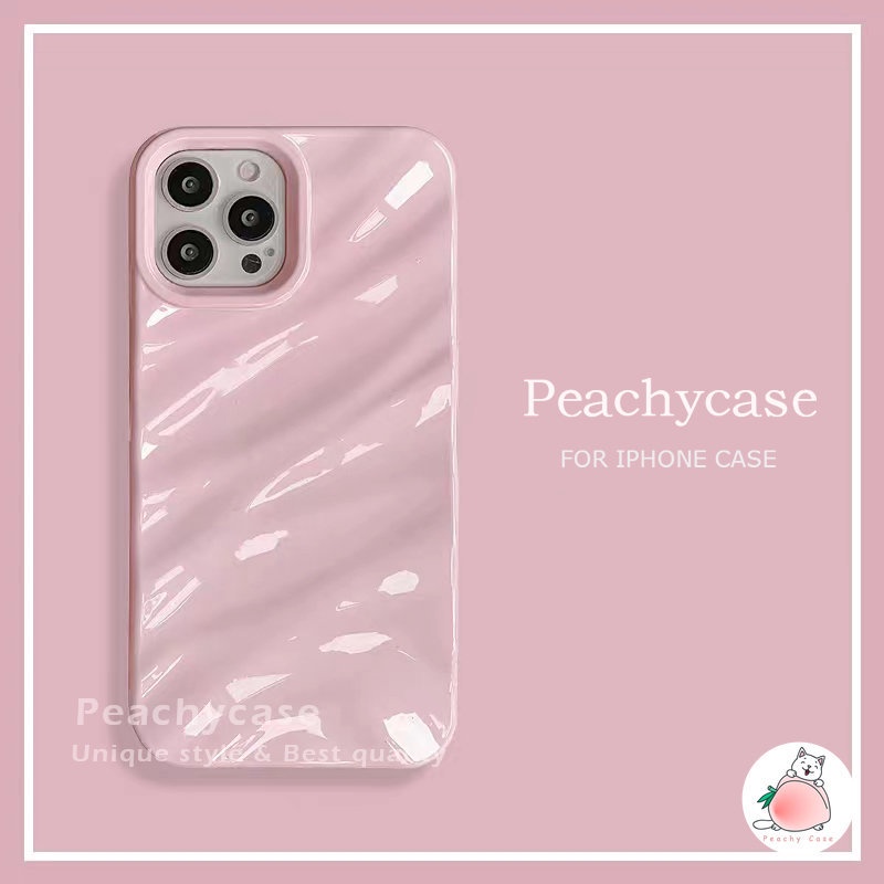 High Quality Silk Crease Pink Glossy Phone Case for iPhone 16 15 14 ...