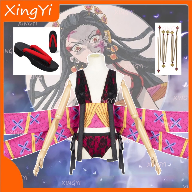 Demon Slayer Daki Cosplay Costume Kimono Suit Headdress Leg Cover ...
