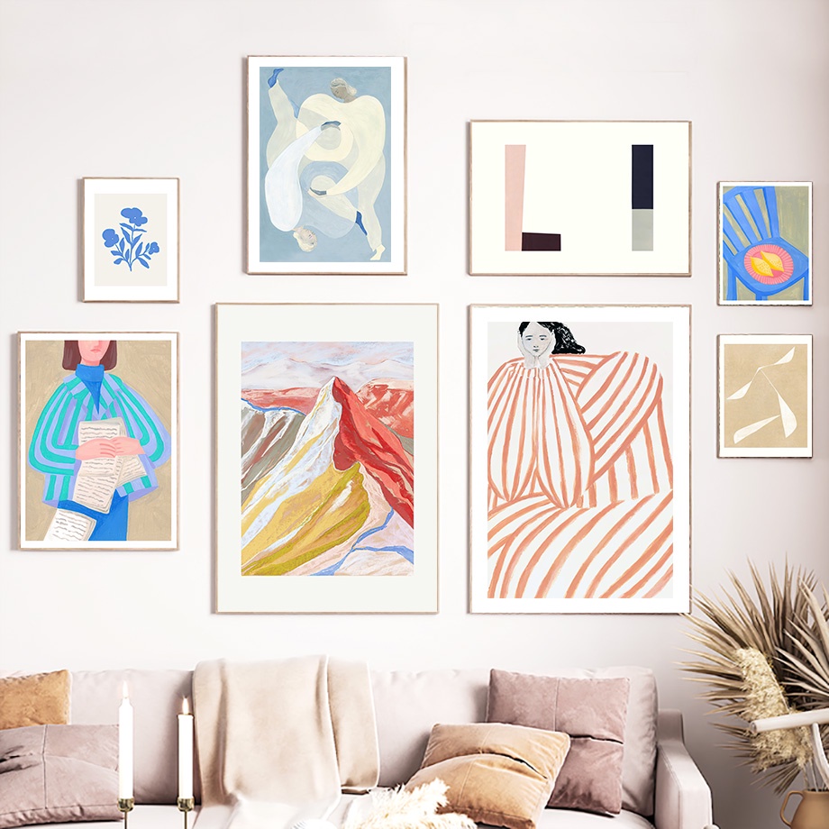 Abstract Striped Girl Book Blue Flower Geometry Posters And Prints Wall ...