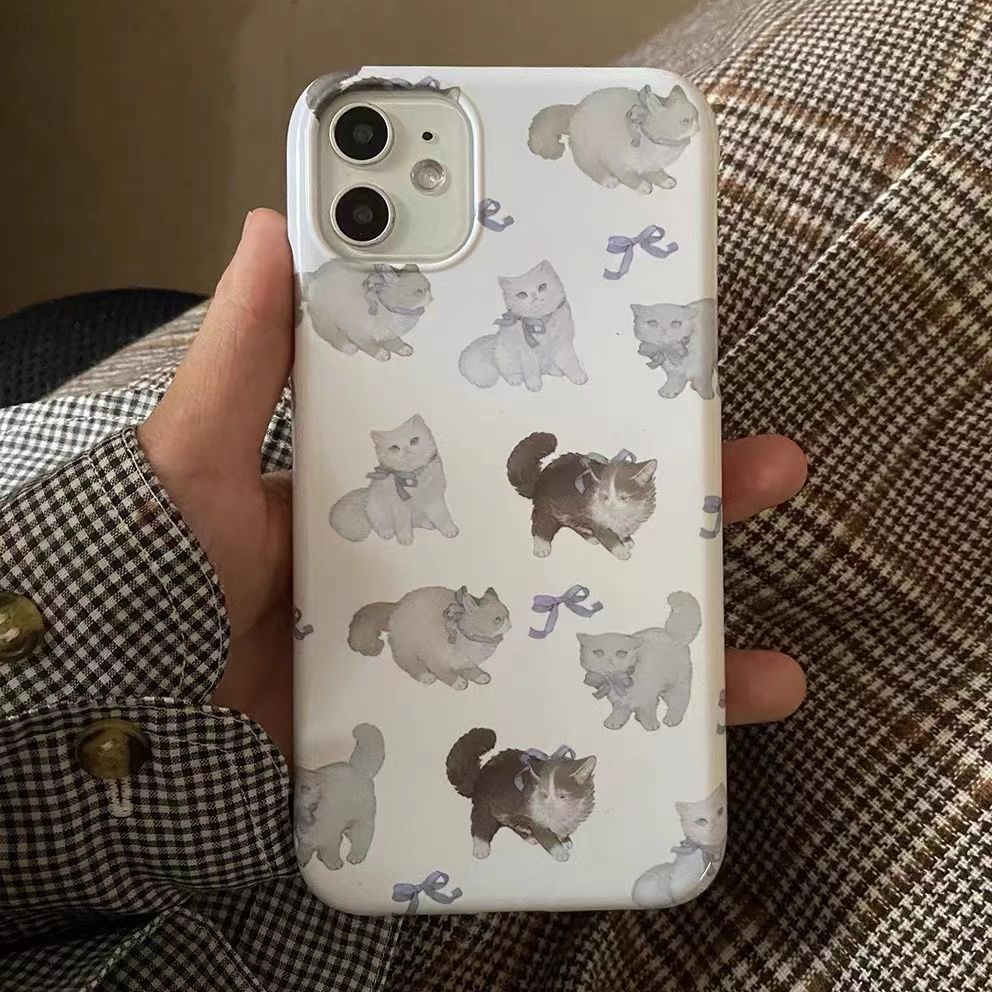 Retro Bow Tie Cat Phone Case For Iphone13 for 12 Silicone 11 Frosted XR ...