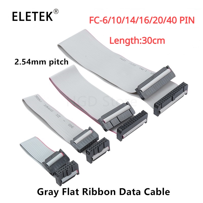 2.54mm Pitch 30cm FC-6/10/14/16/20/40 PIN JTAG ISP DOWNLOAD CABLE Gray ...