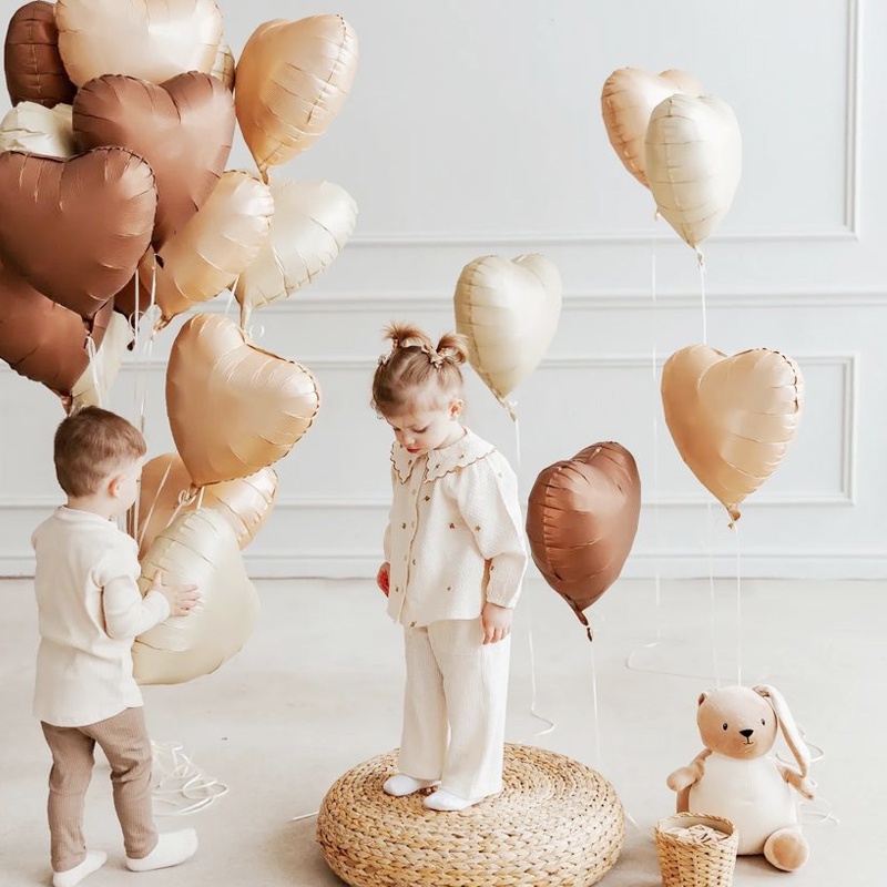 9pcs 18inch Cream Caramel Coffee Color Heart Love Star Foil Helium ...
