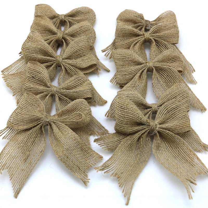 (10pieces/pack)Vintage Style Natural Linen Jute Fabric Bow Party Show ...