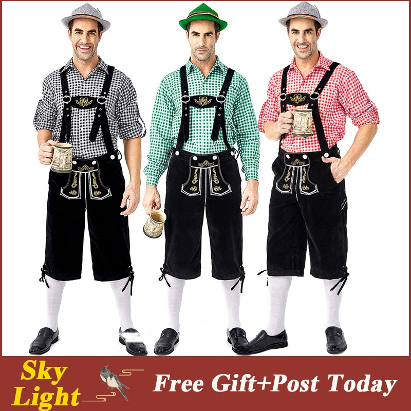 German The Munich Oktoberfest Traditional Costume For Men Plaid Shirt ...
