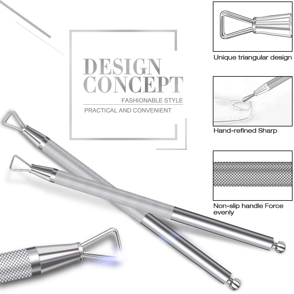 Professional Cuticle Pusher and Spoon Nail Cleaner Dual Sided Stainless ...