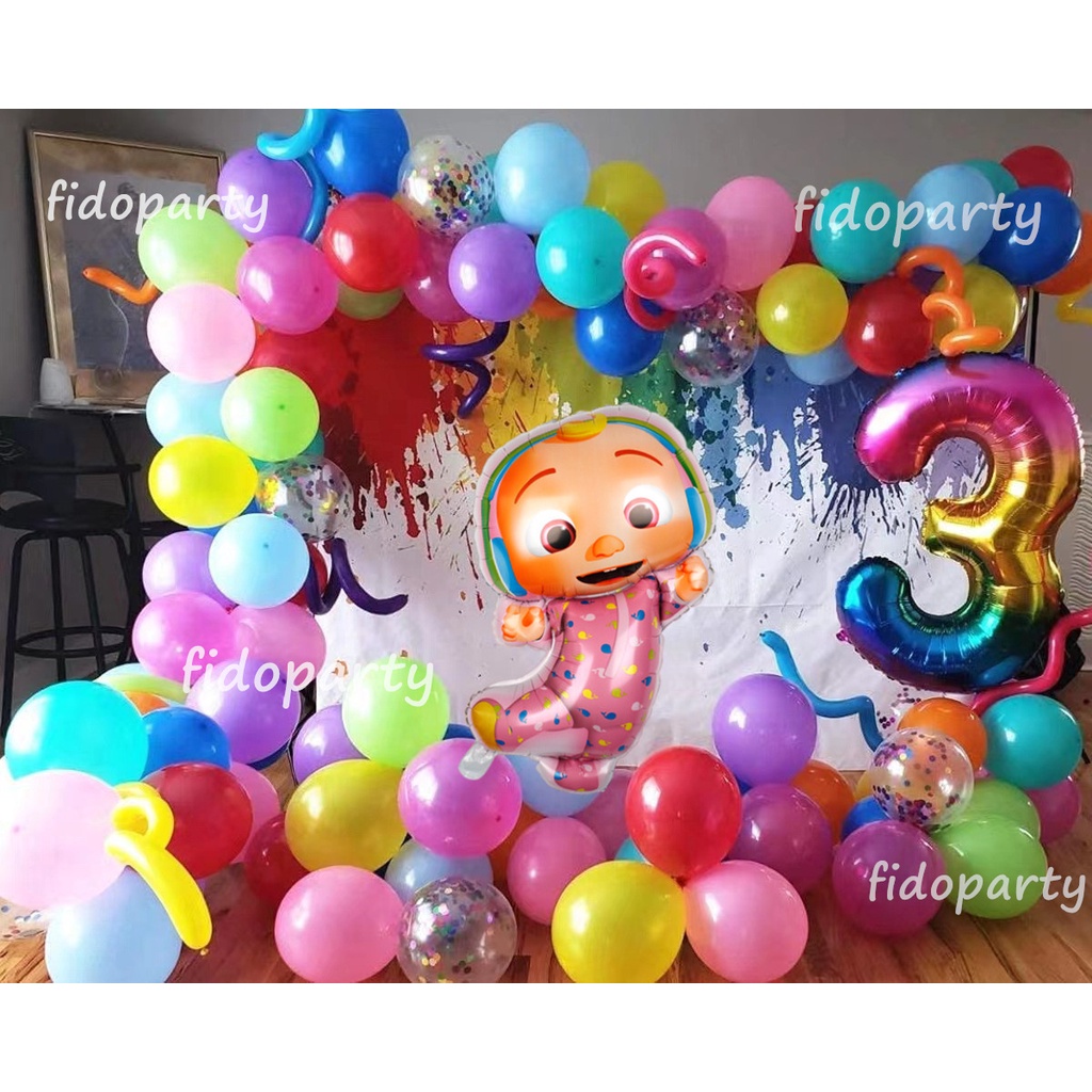 62pcs Cocomelon Balloons Colorful Rainbow Balloon Garland Arch Kit ...