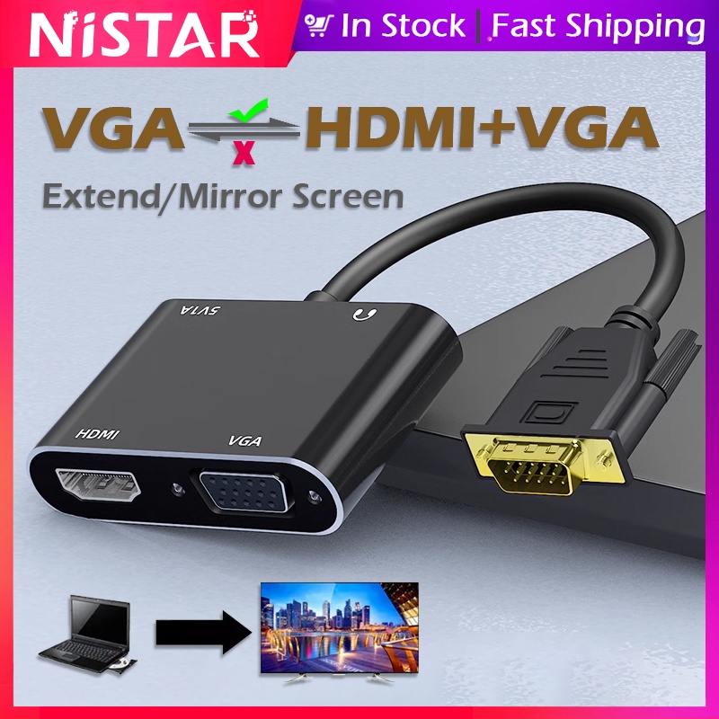 VGA to HDMI VGA Adapter Splitter 1 in 2 Out with 3.5mm Audio cables ...