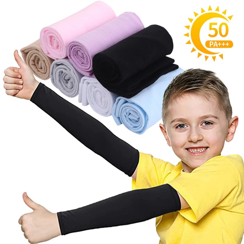 Summer Children'S Ice Silk Sun Protection Solid Color Arm Sleeves ...