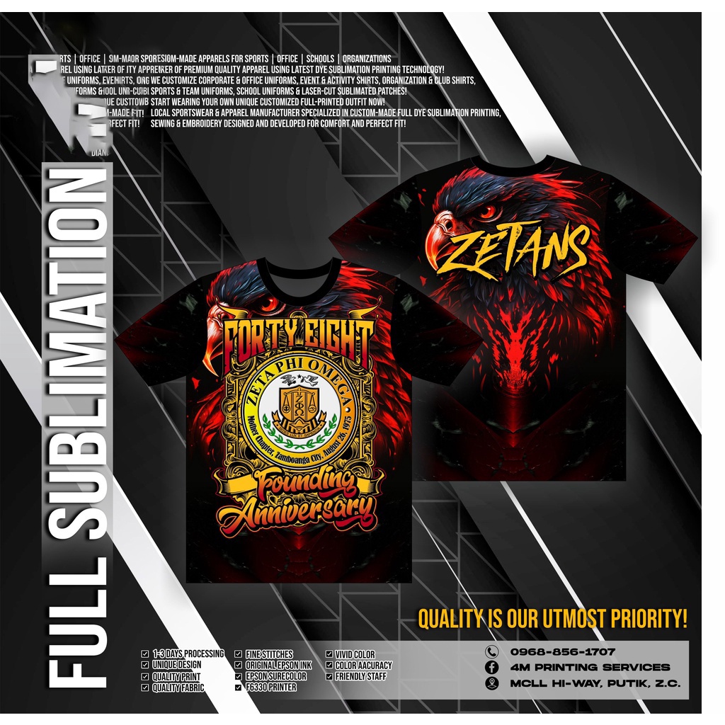 48TH FOUNDING ANNIVERSARY ZETANS FULL SUBLIMATION SHIRT RED EAGLE (RED ...