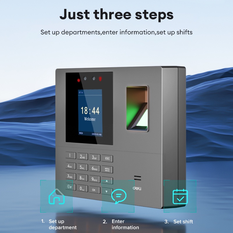 Deli Face Attendance Biometric Office Fingerprint Scanner Machine USB ...