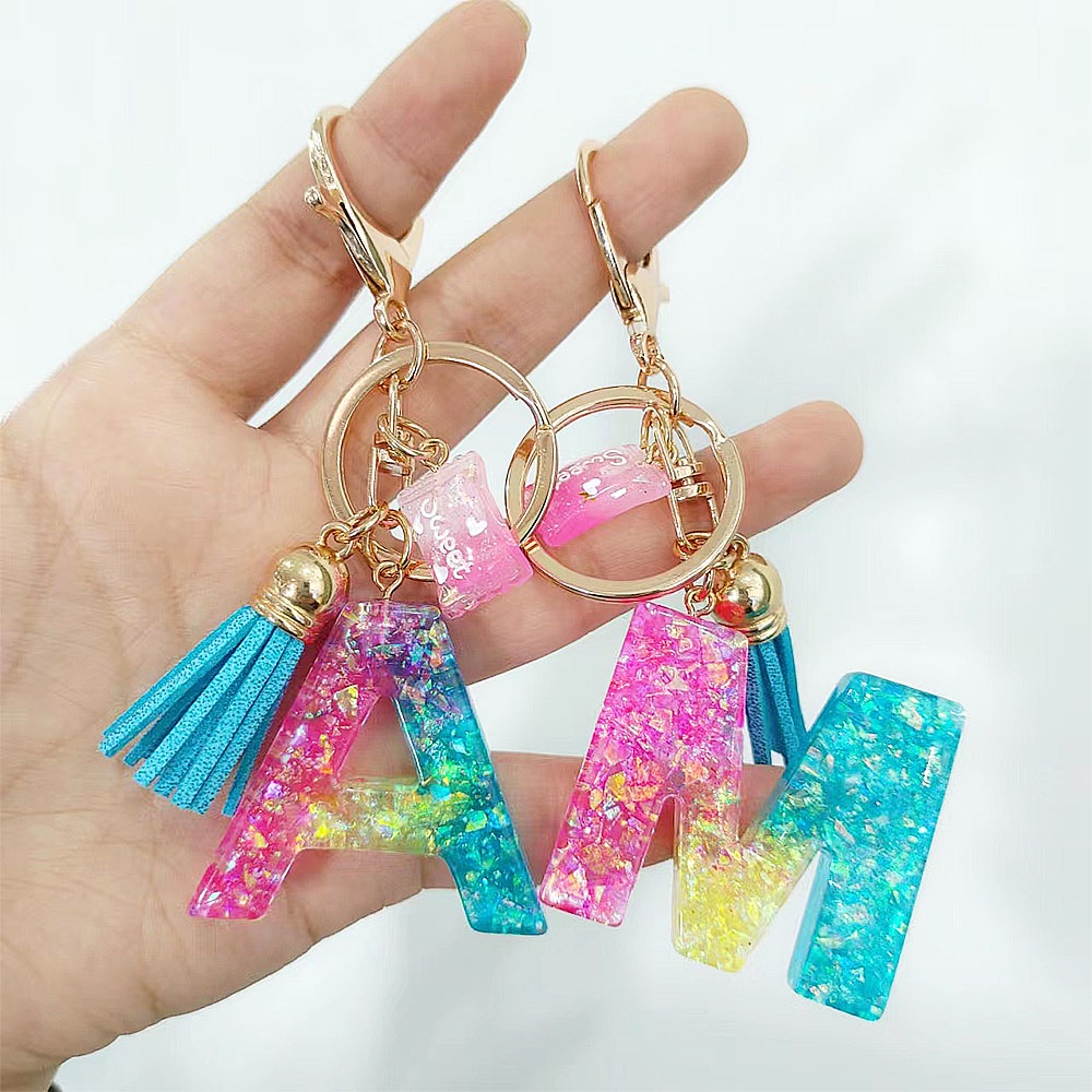 Colorful A-Z 26 Letter Keychain With Tassel Acrylic Candy Paper Filled ...