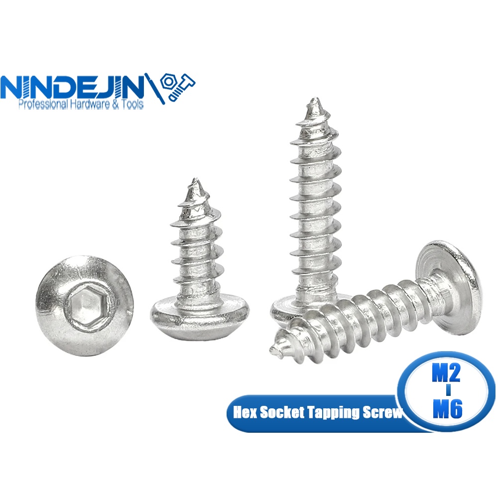 NINDEJIN 5-50pcs Button Head Hex Socket Self Tapping Screw M2 M2.5 M3 M4 M5 M6 Stainless Steel ...