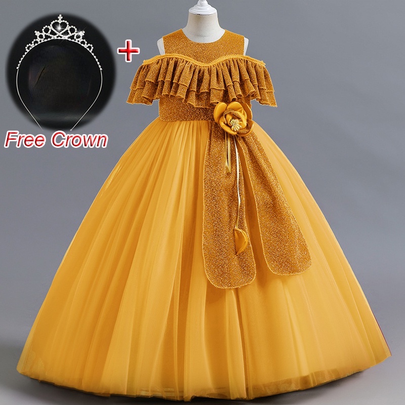 Princess Dress for Kids Girl 7 Years Old Red Tulle Puffy Off Shoulder ...