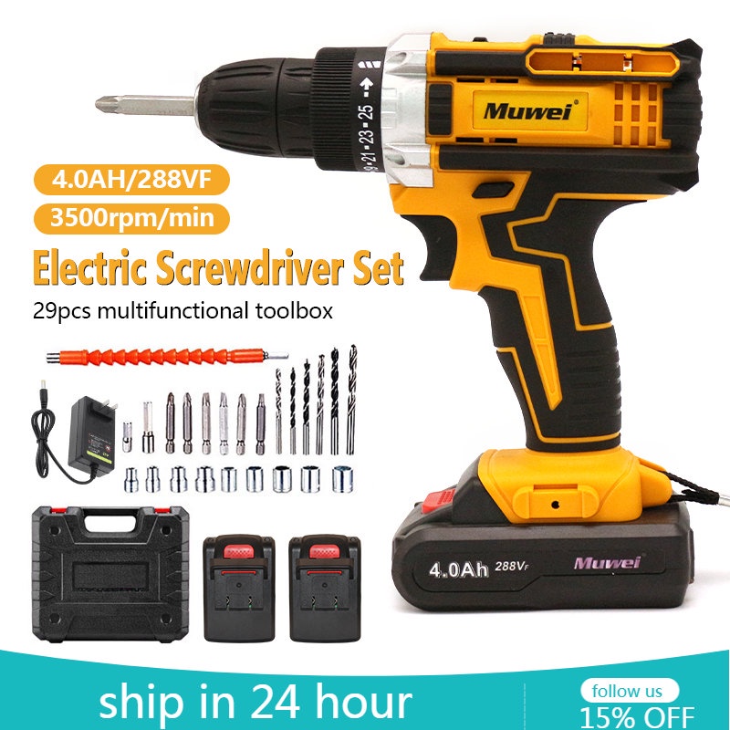 21V Cordless Drill Impact Electric Battery Screwdriver 3 Mode Powerful ...