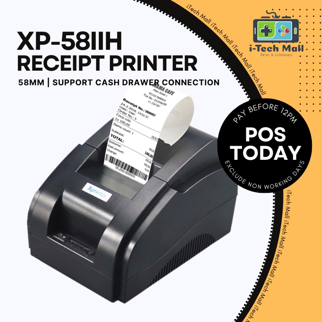 XPrinter Receipt Printer POS System Cashier Machine XP-58IIH 58mm Mesin Resit Thermal Restaurant ...